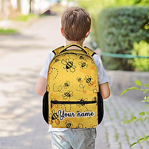 CUSPCOD Personalized Bee Backpack for Girls Boys, 16 Inch Yellow Backpacks for School, Cute, Adjustable Straps, Durable, Lightweight, Large Capacity Bookbag for Kids