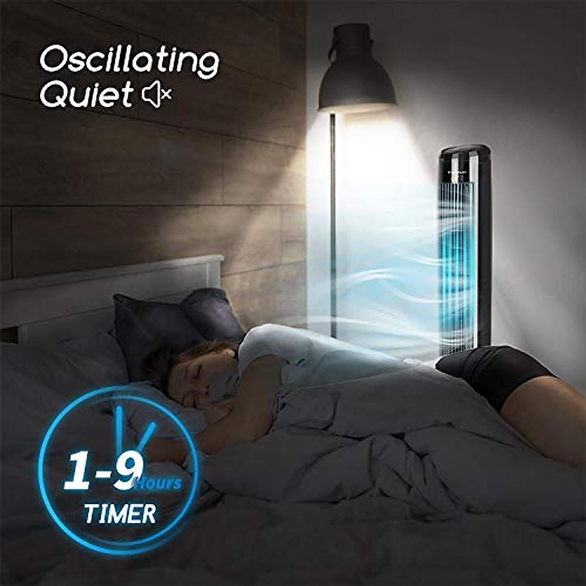 Aigostar Cooling Tower Fan with Remote Oscillating Quiet Bladeless Evaporative Air Cooler Humidifier for Room, Water Tank, LED Display, 1-9H Timer, 40", Black