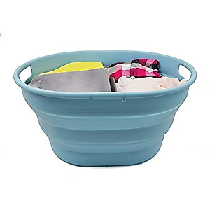 SAMMART 25L(6.6 gallon) Collapsible Oval Laundry Basket-Foldable Storage Container/Organizer-Portable Washing Tub-Space Saving Hamper-Pet Bath Tub, Water capacity 20L(5.28 gallon) (Sea Angel)
