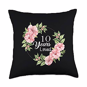Flowers Design Gifts for 10 Years Old Girls, Boys 10 Years Loved Cool Flowers Pattern Girls 10th Birthday Throw Pillow, 18x18, Multicolor