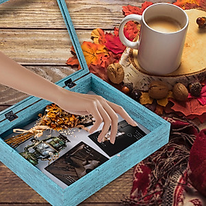 Muzilife 11x14 Shadow Box Picture Frame - 2.16" Interior Deep Wood & Glass Rectangle Display Case Ready to Hang Memory Box Baby Sports Memorabilia, Pins, Awards, Tickets, and Photos, Rustic Blue