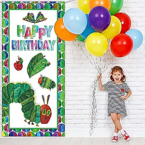 Cartoon Very Hungry Little Green Caterpillar Happy Birthday Banner Backdrop Supplies Favors Insects Theme Decor for 1st Birthday Party Baby Shower Photo Studio Booth Props Background Decorations