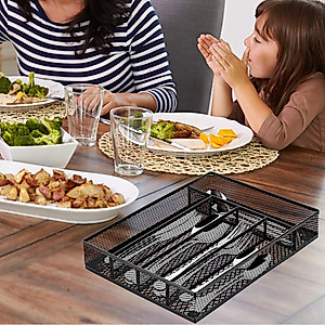 Halter Silverware Tray, Cutlery Tray, Flatware Tray Organizer, Steel Mesh Silverware Organizer, Kitchen Utensil Drawer Organizer with Non Slip Base, Cutlery Organizer in Drawer, Set of 2 (Small)