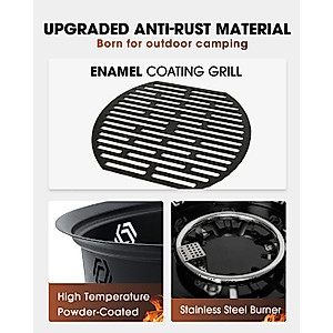 BLUU Deluxe Portable Propane Gas Fire Pit with Auto Ignition for Outdoor Camping- with Grill, Foldable Stand, Trachea Hook, Propane Tank Holder and Cover, 17-Inch Diameter 58,000 BTU, Matte Black