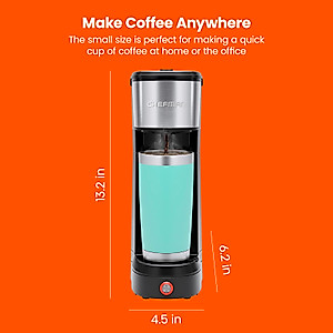 Chefman Single Serve Coffee Maker: K-Cup & Ground Compatible, Single Cup 6-14 oz Portable Drip Coffee Machine with Filter - Perfect for College & Coffee Lovers