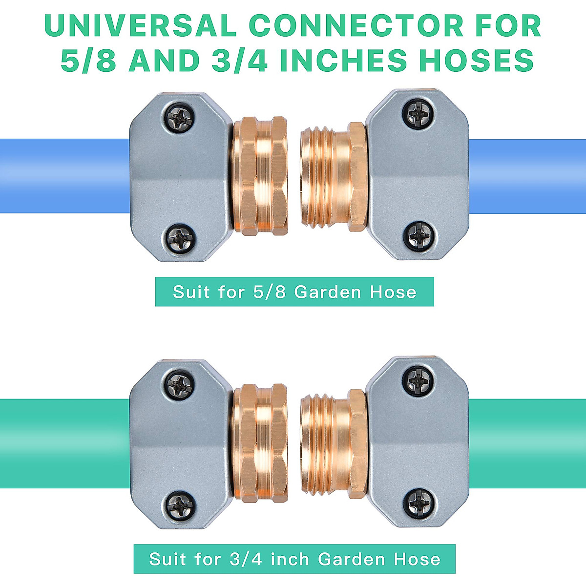 Garden Hose Repair Fitting, 3 Sets Aluminum Mender Female and Male Hose Connector, Fit 5/8-Inch and 3/4-Inch Garden Hose