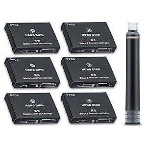 Asvine Fountain Pen Ink Cartridges Black Color, Set of 30 Refill Ink Cartridges, 3.4 mm Bore Diameter