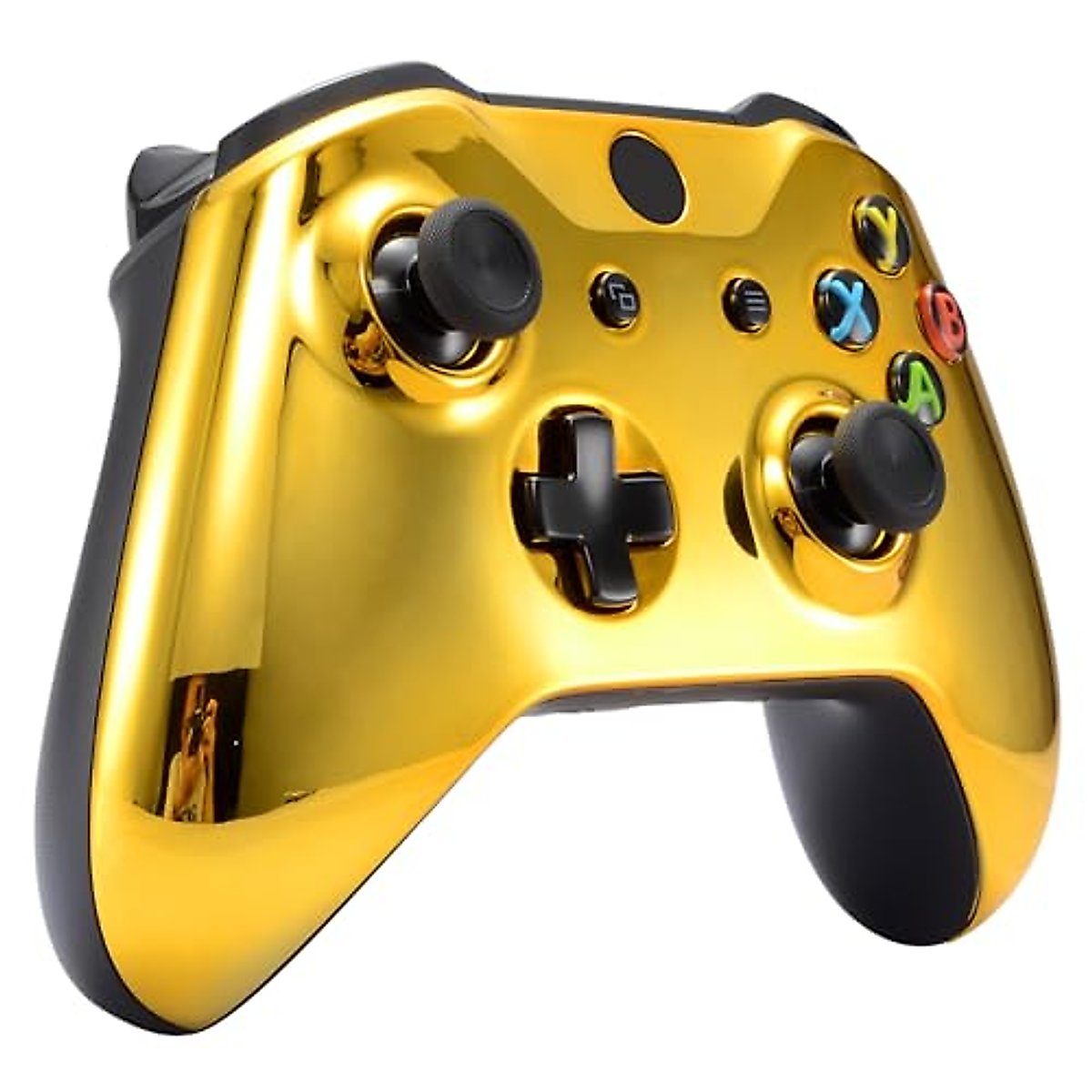 eXtremeRate Chrome Gold Top Shell Front Housing Faceplate Replacement Parts with Side Rails Panel for Xbox One X & One S Controller (Model 1708)