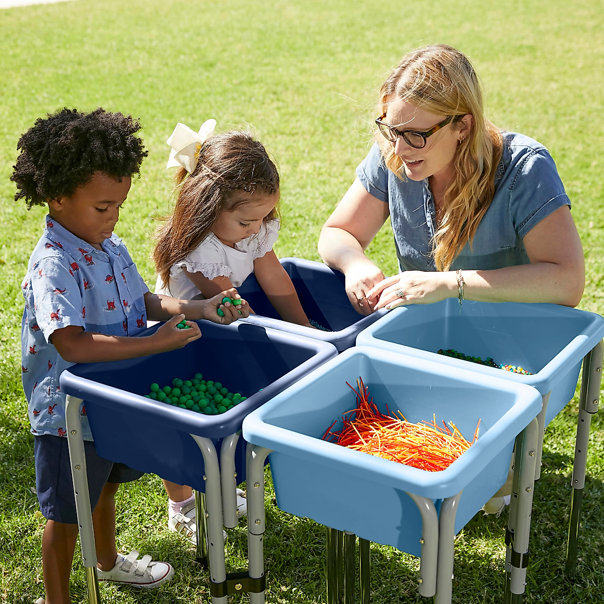 ECR4Kids Square Bin with Lid, Storage Containers, Powder Blue, 2-Pack