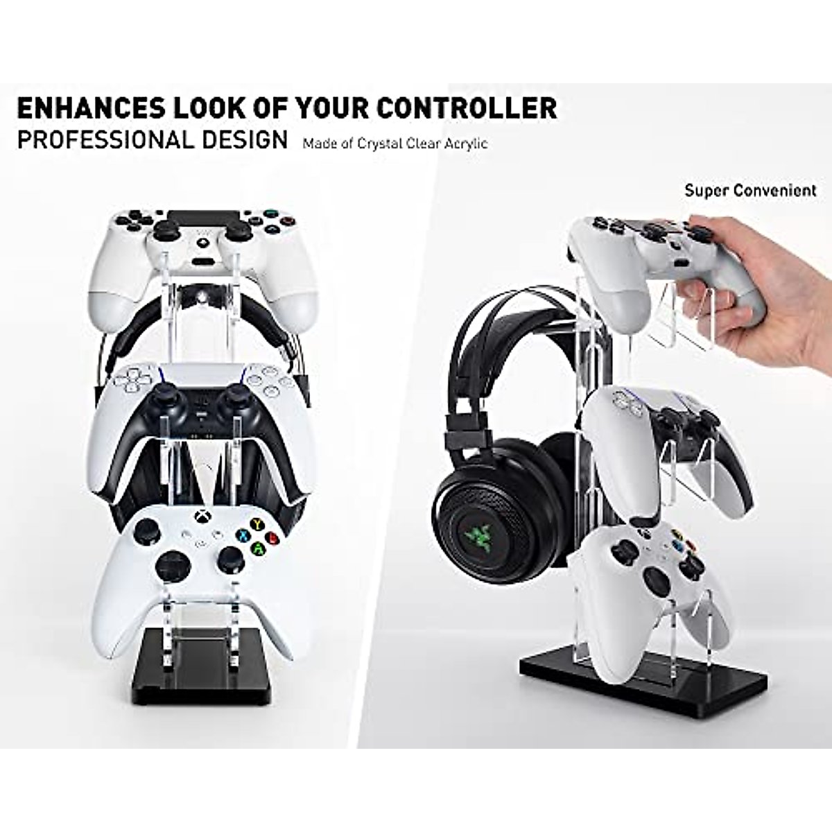 OAPRIRE Universal 3 Tier Controller Holder and Headset Stand for PS4 PS5 Xbox ONE Switch, Controller Stand Gaming Accessories, Build Your Game Fortresses (Black)