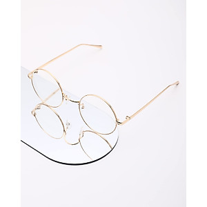 Pro Acme Retro Round Metal Frame Clear Lens Glasses Non-Prescription(Gold Frame/Clear Lens)