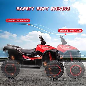 12V Kids Ride-On Electric ATV, 4-Wheeler Off-Road 4WD Car Toy w/2 Control Modes, Treaded Tires, LED Lights, Accelerator Handle,Foot Pedal,Spring Suspension,AUX Port red