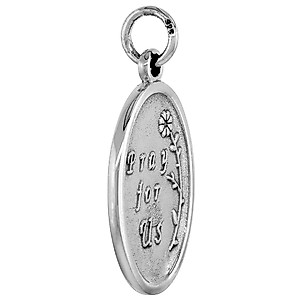 Sterling Silver St Padre Pio Medal Pendant Oxidized finish Oval 7/8 inch