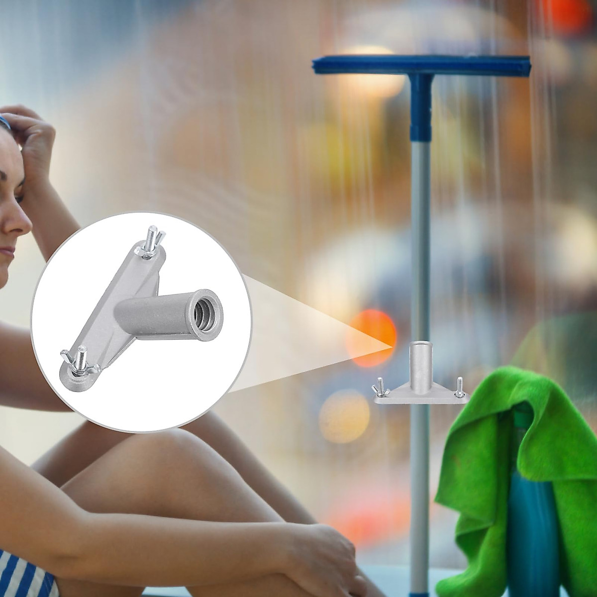 jojofuny Broom Handle Bracket with Broom Handle Adapter and Handle Mounting Brackets, Pole Handle Adapter Broom Head Bracket Connecting