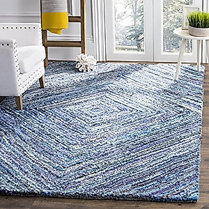 SAFAVIEH Nantucket Collection Area Rug - 8' x 10', Blue, Handmade Boho Cotton, Ideal for High Traffic Areas in Living Room, Bedroom (NAN216A)
