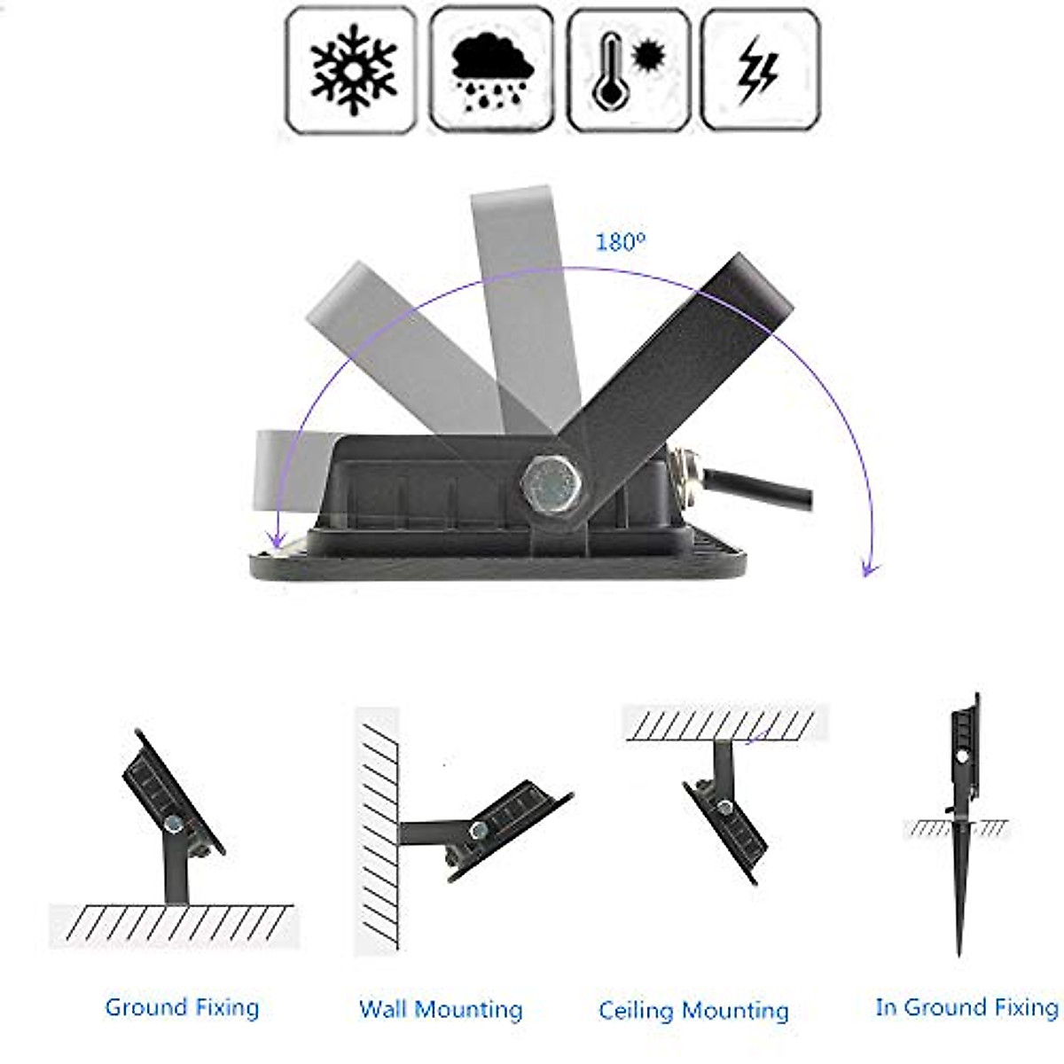 ZSGoes 6 Pack Warm White 10W LED Flood Light Outdoor Waterproof IP65, Wall Security Landscape Lamp, Home, Square, Yard, Garage, Street, Pathway, Spike Stand, Low Voltage 12V 24V 36V 48V 60V DC AC