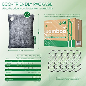 Activated Charcoal Odor Absorber, Odor Eliminator for Strong Odor,Bamboo Charcoal Air Purifying Bags for Home Car Closet Pet, Smoke Room Deodorizer (10 x 100g, Unscented)