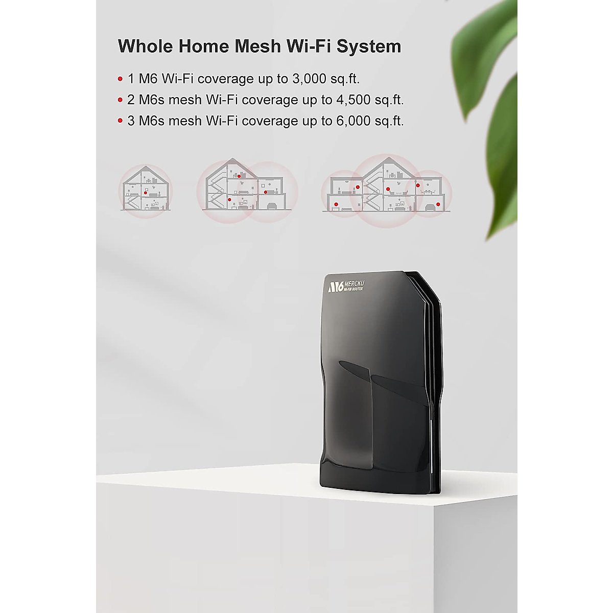 Mercku M6 Wi-Fi 6 Router for Wireless Internet Mesh Wi-Fi System 1 Pack up to 3,000 Sq.Ft. Can Add More Units to Form a Mesh Wi-Fi System, Dual-Band Gigabit Router, App Control, AX1800, Cosmo Black