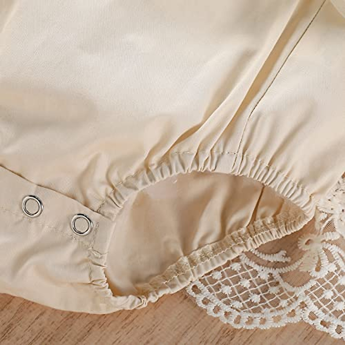 wdehow Infant Newborn Baby Girl Summer Romper Dress Floral Lace Tutu Embroidery Ruffles Backless Bodysuit One-Piece Jumpsuit (Khaki, 0-3 Months)