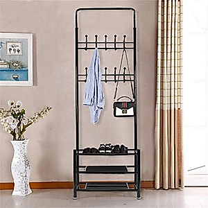 LUKEO Black Shoe Rack Standing Hanging Clothes Home Bedroom Hanger Metal Shoe and Hat Rack Storage Rack