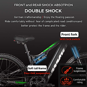 PASELEC Electric Bike with BAFANG Motor 750W Peak, 28MPH Full Suspension Ebike, Electric Bike for Adults, Electric Mountain Bicycle with 13Ah Battery,27.5'' E-MTB, Professional 9-Speed Gears