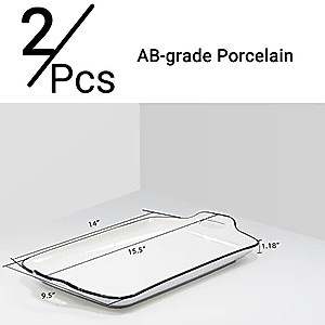 Aquiver 14'' Extra Large Serving Tray with Handles, Porcelain White Serving Platter with Black Edge, Party Serving Plates for Cupcakes, Fruits, Snacks, Dessert, Chips - Set of 2 (Creamy White)