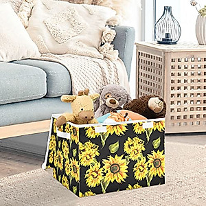innewgogo Autumn Sunflower Storage Bins with Lids for Organizing Organizer Containers with Handles Oxford Cloth Storage Cube Box for Home