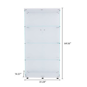 64.5'' Contemporary 4-Shelf Case Glass Display Cabinet in Clear with Two Door, Modern Curio Cabinet Collection Display Case, Floor Standing Bookshelf for Living Room Bedroom Home Office (White)