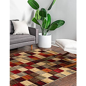 Unique Loom Barista Collection Modern, Rustic, Geometric, Squares, Urban, Warm Colors Area Rug, 9' 0" x 12' 0", Multi/Beige