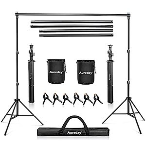 Aureday Backdrop Stand, 7x10Ft Adjustable Photo Backdrop Stand Kit with 4 Crossbars, 6 Background Clamps, 2 Sandbags, and Carrying Bag for Parties/Wedding/Photography/Festival Decoration