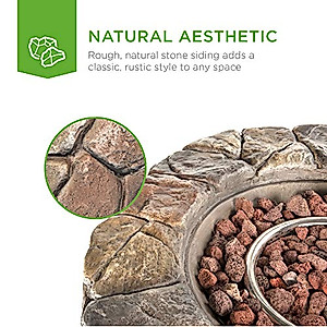 Best Choice Products 30,000 BTU Gas Fire Pit for Backyard, Garden, Home, Outdoor Patio w/Natural Stone, Propane Hose, Handle, Cover