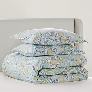 Levtex Home - Cortona Paisley Duvet Cover Set - Full/Queen Duvet Cover (90 x 94in.)+ Two Standard Pillow Cases (26 x 20in.) - Paisley - Green, Yellow, Blue, and White - Cotton