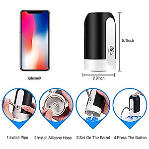 Water Bottle Dispenser 5 Gallon Water Bottle Pump USB Charging Automatic Drinking Water Pump Portable Electric Water Dispenser Water Bottle Switch for Universal 5 Gallon Bottle - Black