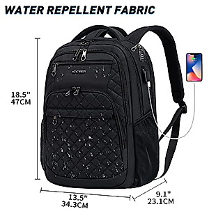 KROSER Travel Laptop Backpack 17 Inch Large Computer Backpack Water-Repellent Daypack with USB Charging Port RFID Pockets for Work/Business/College/Men/Women(Quilted)