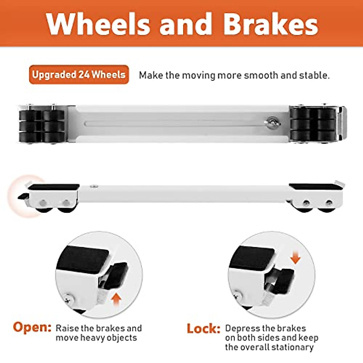 Exttlliy Heavy Duty Base Appliance Rollers Pair Upgrade Move Tools Adjustable Expandable for Washer and Dryer Steel Appliance Trolley Furniture Mover Sliders (White1)