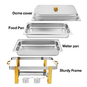 Restlrious Chafing Dish Buffet Set in Pack of 3, Stainless Steel 8 QT Rectangular Chafers and Buffet Warmers Set w/Food Pan, Water Pan, Fixed Frame Fuel Can for Catering Event Party Gathering