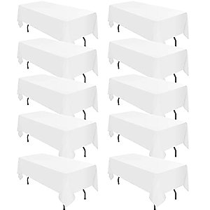 10 Pack Polyester Tablecloth, 60 x 102 Inch White Polyester Table Cloth for 6 Feet Rectangle Tables, Stain and Wrinkle Resistant Washable Table Cover for Kitchen Wedding Banquet Restaurant Party