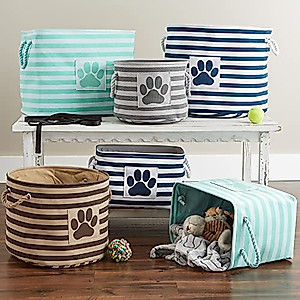Bone Dry Pet Storage Collection Striped Paw Patch Bin, Large Rectangle, Gray
