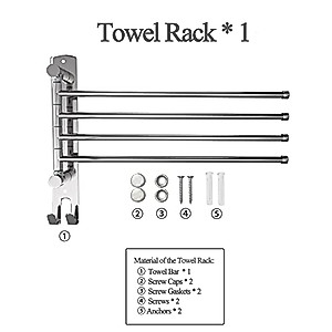 Swivel Towel Rack for Bathroom OHIYO 14inch 4 Arm Swing Out Towel Rack Wall Mounted SUS304 Stainless Steel Space Saving Swing Arm Towel Rack Towel Holder for Bathroom