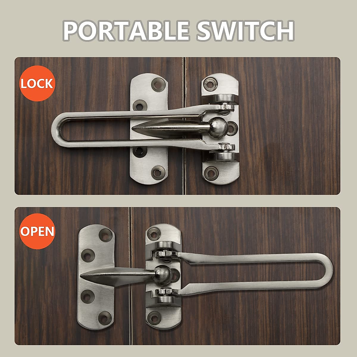SANATO Door Lock Swing Bar Door Guard 2-1/2" High Security for Home, 3 Pack (Brushed Nickel US15)