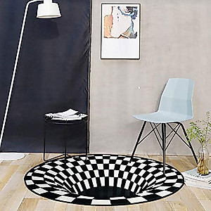 Vortex Illusion Rug Area Rug 3D Checkered Geometric Optical Carpet Black & White Plaid Anti-Slip Floor Mat Doormat for Home Living Room Decor Art (31.5‘’×31.5‘’)