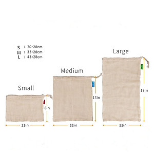 Lesibag 9 Pcs Reusable Cotton Mesh Grocery Bags Reusable Washable Produce Bags for Fruits, Vegetable, Food, Toys (Beige)