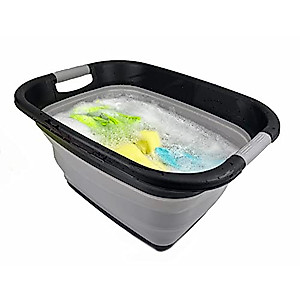 SAMMART 25L (6.6 Gallon) Collapsible Laundry Basket/Tub - Foldable Storage Container/Organizer, Water Capacity: 20L (Black/Alloy Grey)