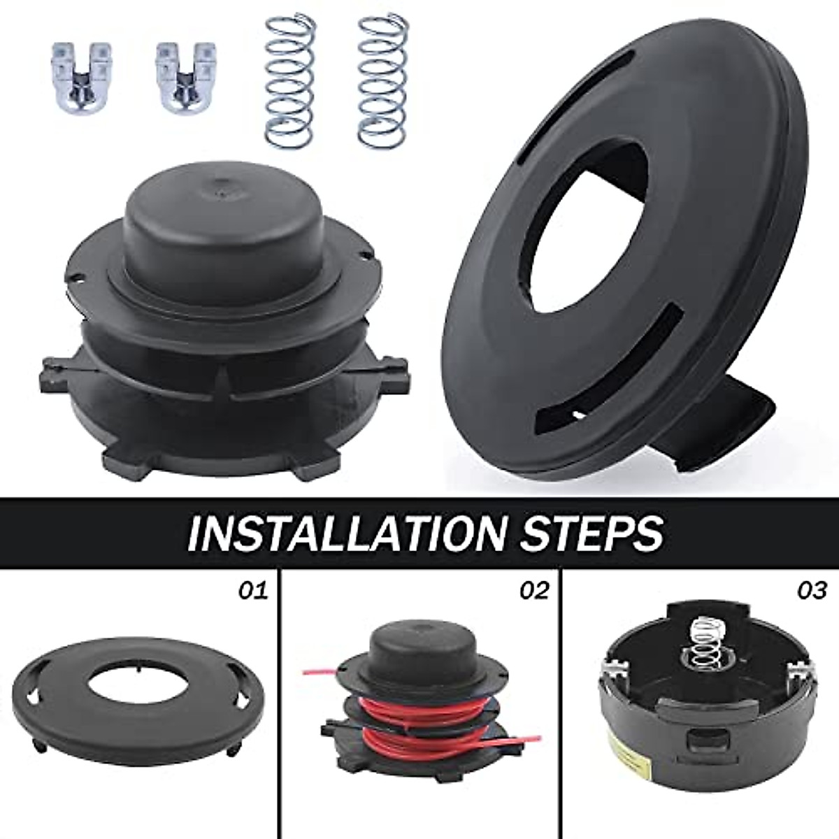 Adefol String Trimmer Replacement Parts Head Spool and Cover Cap 6pcs Kit for STIHL FS44 FS80 FS85 FS100 FS110 FS120 FS130 FS200 with Spring, Line Feed Eyelet Accessories