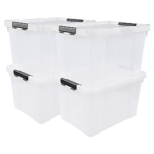 Morcte 4-Pack Clear Plastic Storage Box with Lid and Wheel, 32 L Plastic Storage Boxes