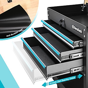 DURATECH 30-1/2 in 3-Drawer Rolling Tool Cart with Wood Top, Heavy Duty Storage Organizer Cabinet, Utility Industrial Service Cart with Casters and Locking System for Mechanics Warehouse Garage