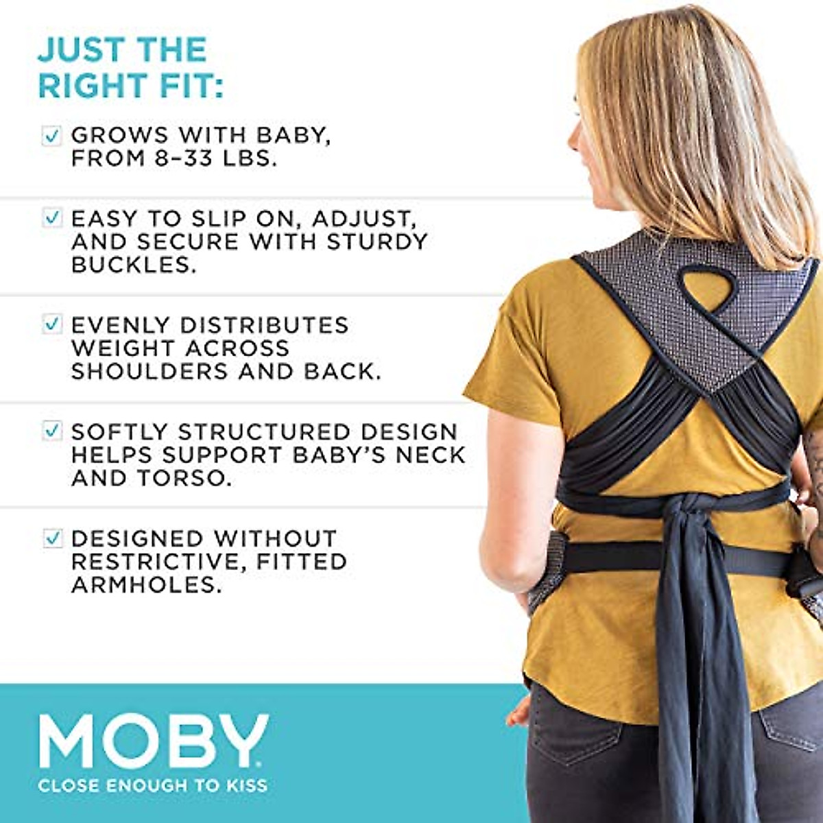 Moby Cloud Ultra-Light Hybrid Carrier | Baby Carrier for Mothers, Fathers and Caregivers | Baby Carrier Newborn to Toddler | Baby Holder Can Carry Infants up to 33 lbs | Lightweight | High Rise