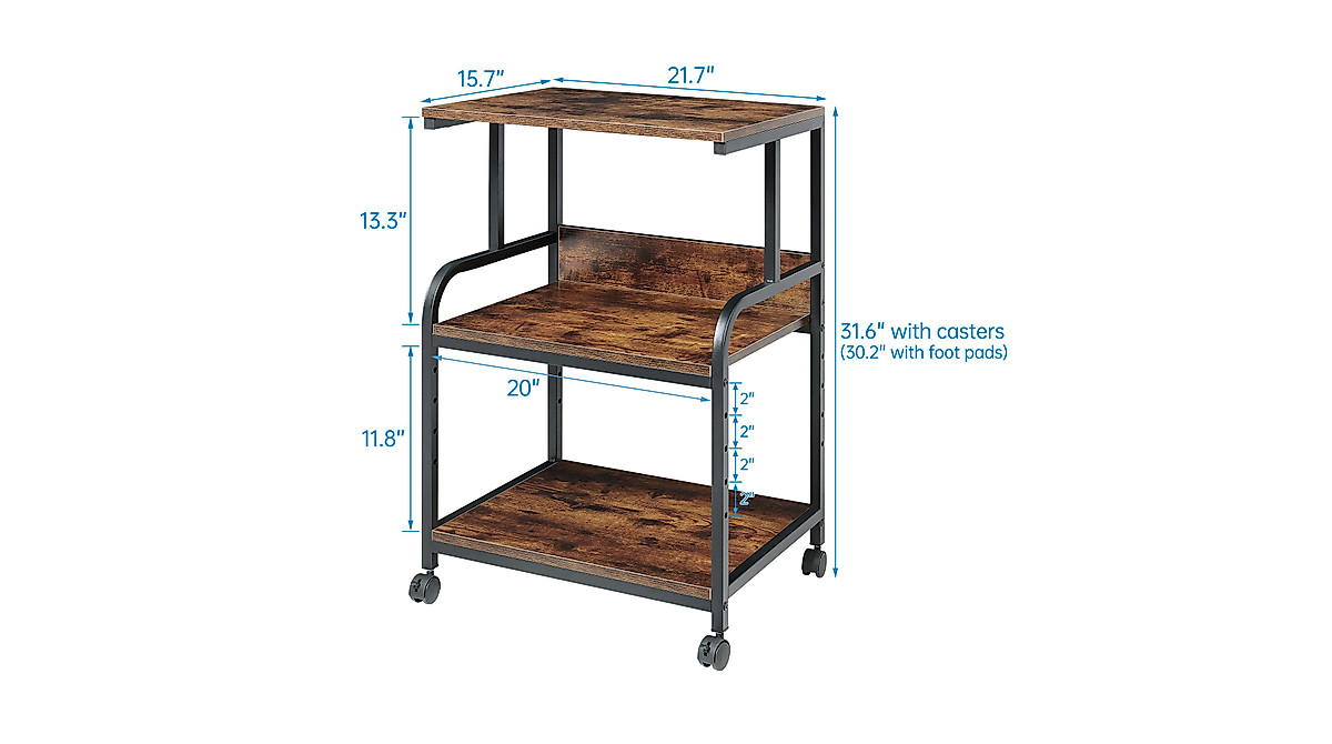 Fannova 3-Tier Printer Stand for Home Office & More - Mobile & Heavy-Duty