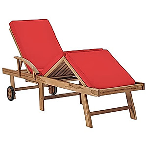 Sun Loungers with Cushions 2 pcs Solid Teak Wood Red Folding Sun Lounger.Foldable Chaise Lounge.Adjustable Outside Patio Sunlounger.Outdoor Wooden Garden Lounge Chair