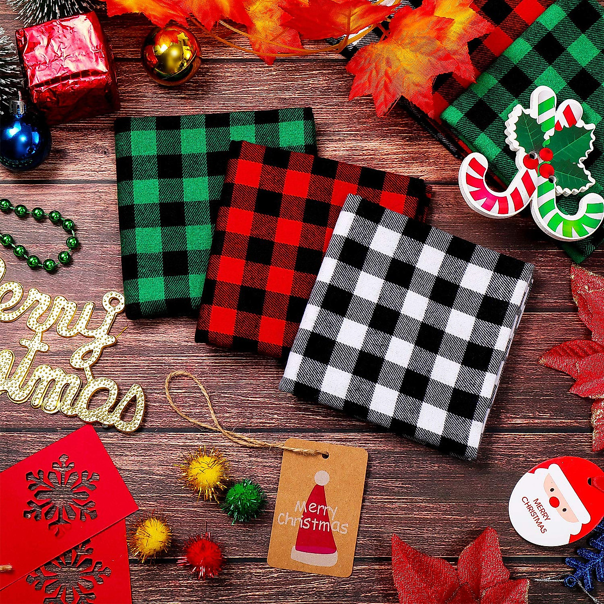 6 Pieces Christmas Plaid Fabric 20 x 20 Inch, Cotton Fabric Bundles Buffalo Plaid Quilting Fabric Sewing Patchwork for Christmas DIY Craft, 3 Style